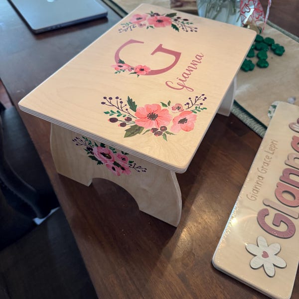 Toddler Step Stool, Floral Step Stool for Kids, Personalized Childrens ...