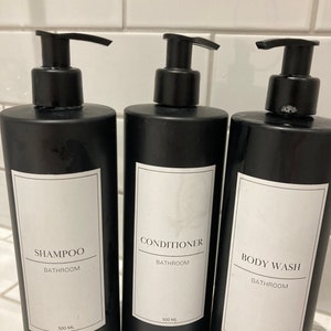 Matt Black Minimal White Label Shampoo and Conditioner Pump Bottles ...