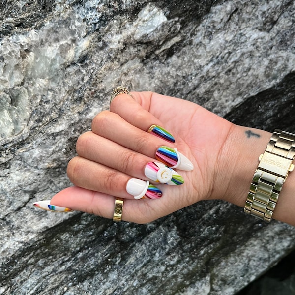 7 Sparkling Rainbow Colors Press on Nails | Gorgeous Colors Nails Set ...