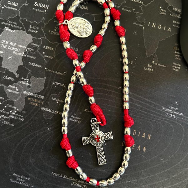 Miniature 9” Crusader Templar Red Cross Anglican Rosary. 6mm Stainless ...