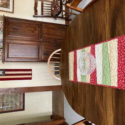 Quilted Table Runner, Navy and Dark Red Runner, Quilted Farmhouse ...