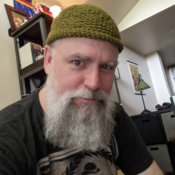 Men's Summer Docker Cap, Forest Green Cotton Linen Beanie, Crochet ...