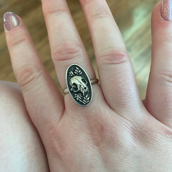 Sterling Silver Skull Ring Cat Skull Ring Silver Skull Ring Women Witch ...