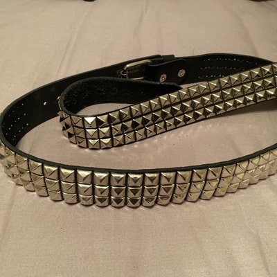 Premium Studded Spiked 1-3/4 45mm Wide Full Grain Leather Belt 3 Rows 1 ...