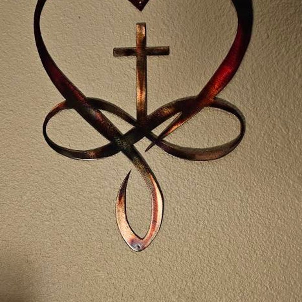 Eternal Love: Infinity Heart Cross Metal Wall Art - Steel, Copper ...