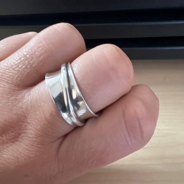 Chunky Silver Ring, Sterling Silver Plated Ring for Women, Adjustable ...