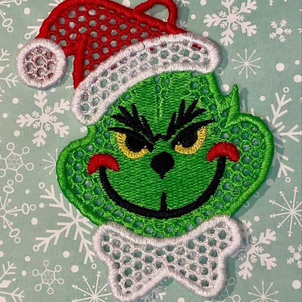 FSL Christmas Grinch Lace Ornament: Machine Embroidery Design (digital ...