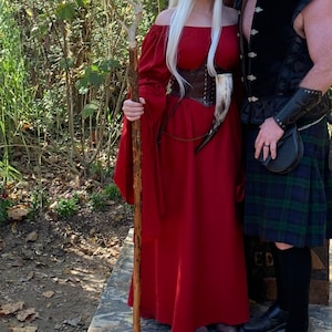 Long Maroon Red Renaissance Chemise Style Dress Puff Sleeve Shoulder ...