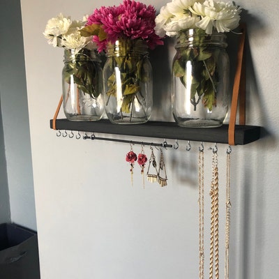 Jewelry Shelf With Hooks Jewelry Organizer Wall White Shelf Necklace ...