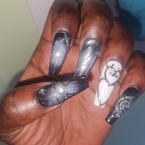 Stunning Acubi-style Nails Deep Blue Ombre Press on Nails Sparkling ...