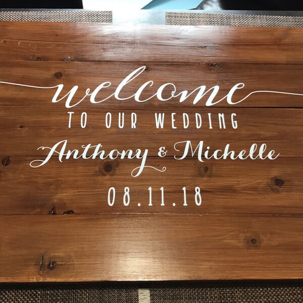 Simple Personalized Wedding Welcome Sign Names and Date Decal wall ...