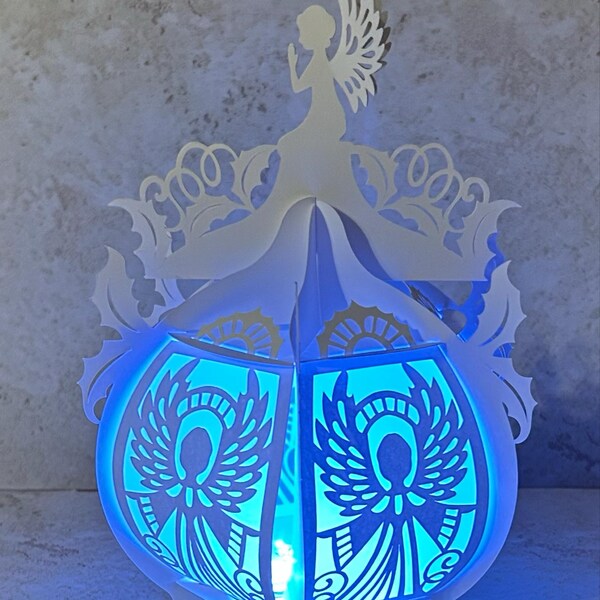 3D SVG Angel Praying Round Paper Cut Lantern, Christmas Luminary ...