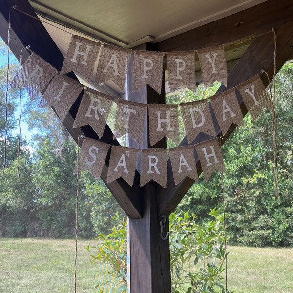 Happy Birthday Burlap Banner, Happy Birthday Bunting, Happy Birthday ...