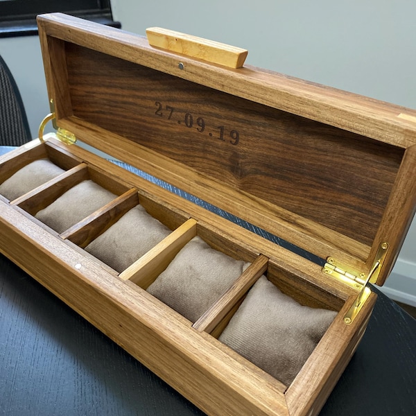 Walnut Watch Box With Drawer, Personalized Watch Case (for 6, 8 or 10 ...