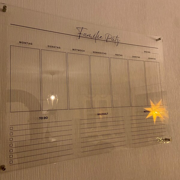 Wochenplaner aus Acrylglas in A3, Wochenplan für die Wand, Acryl Planer ...