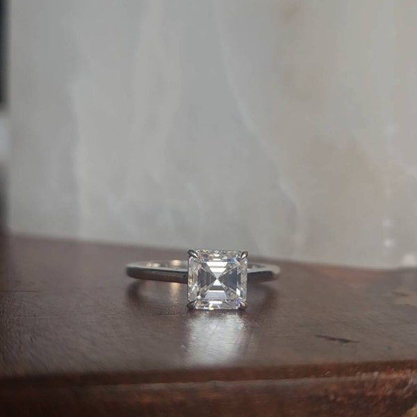 2 CT Emerald Cut Moissanite Engagement Ring, Three Stone Wedding Ring ...