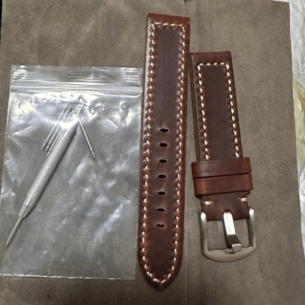 Horween Leather Watch Strap for Men 20 22 24 26mm Handmade Vintage ...