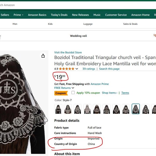 Mantveil Triangle Catholic Chapel Veil: Black, White or Black Gold JHS ...