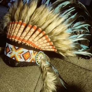 Medium Indian Headdress Replica made with real white and black | Etsy