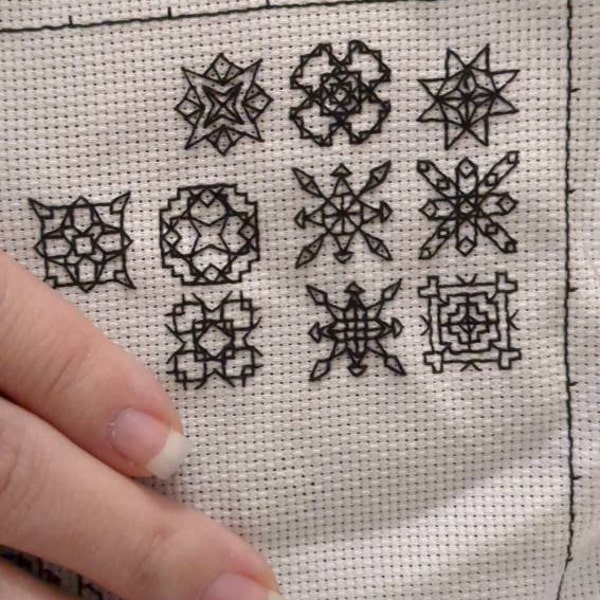 HIDDEN GEMS Blackwork / Backstitch / Pattern / Chart - Counted Cross Stitch - Modern, Geometric ...