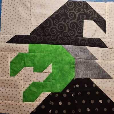 PDF Pattern Wicked Witch Quilt Block Pattern, Halloween Quilt Block ...