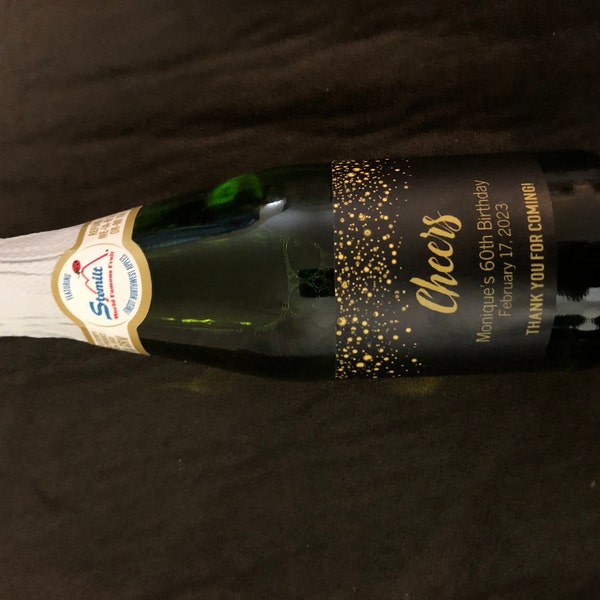 Cheers Gold Glitter Personalized Birthday Mini Wine Labels | Custom ...
