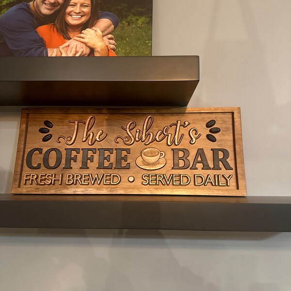 Personalized Coffee Bar Sign for Kitchen Carved Wood Sign Custom Coffee ...