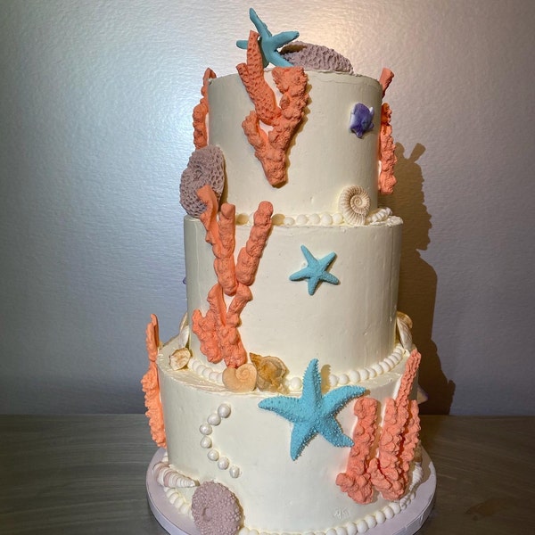 X-TRA LARGE Sea Shells Sea Stars 4", 3", 2"fondant Cake Decoration ...