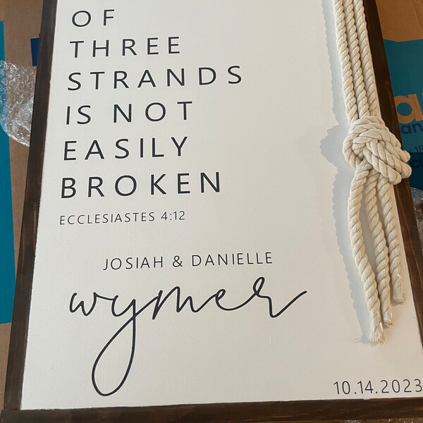 A Cord of Three Strands Unity Sign, Unity Ceremony Sign, Custom Unity ...