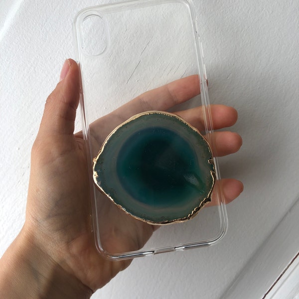 Customized Pop Sockets GREEN With Gold / Copper Plated Gemstone Pop Out ...
