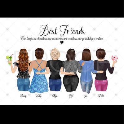 Personalised Group of Friends Print, Best Friend Print, Portrait, Plus ...