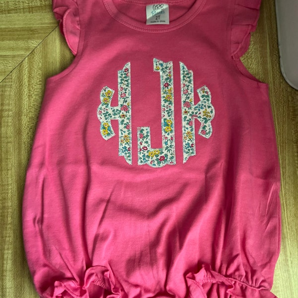Girls Floral Monogram Shirt/personalized Hot Pink Shirt/monogram Bubble ...