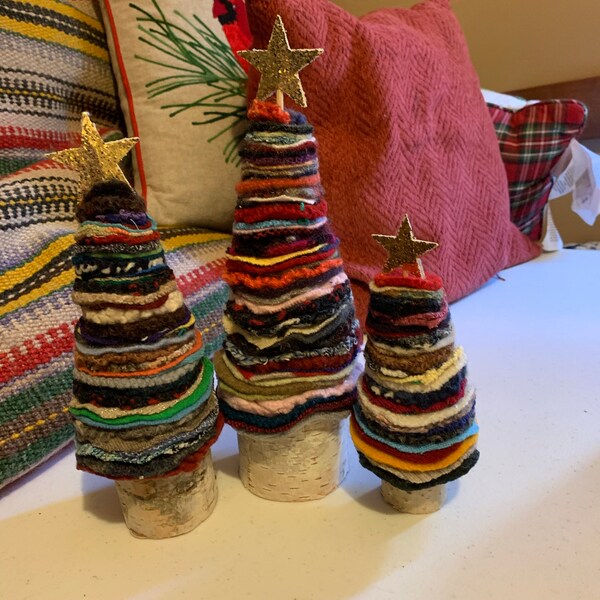 Felted Wool Christmas Tree Set of 3 | Handmade Eco-friendly Holiday ...