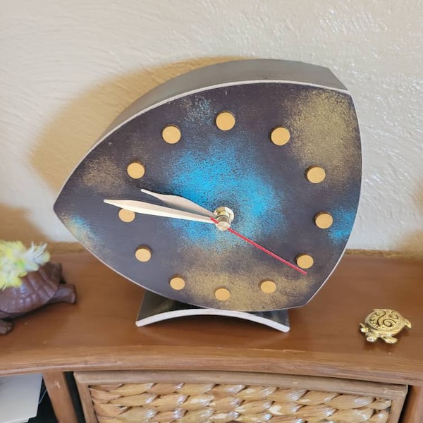 Blue Wood Desk Clock, Table Hand Painted Clock, Cute Gift Ideas ...