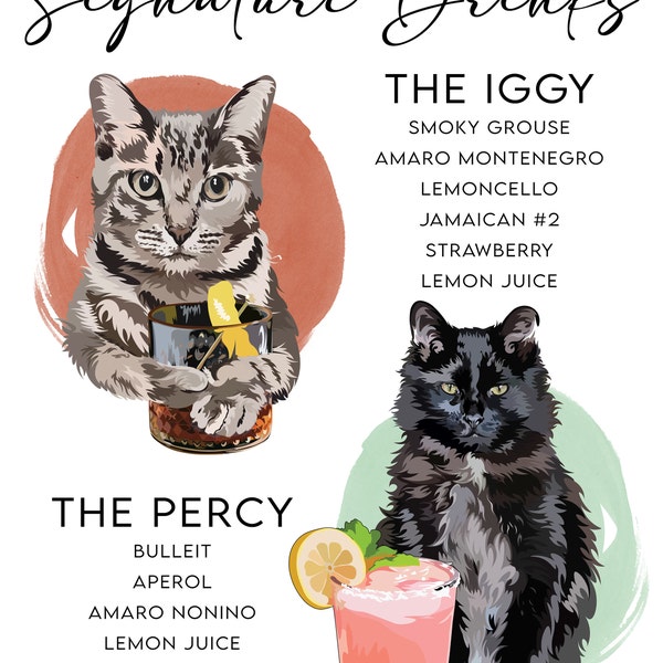 Personalized Drink Menu With Cat Theme for Weddings | Whisker Sour ...
