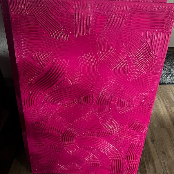 Magenta Fuschia Pink Midcentury Textured Abstract Canvas Wall Art | SET ...