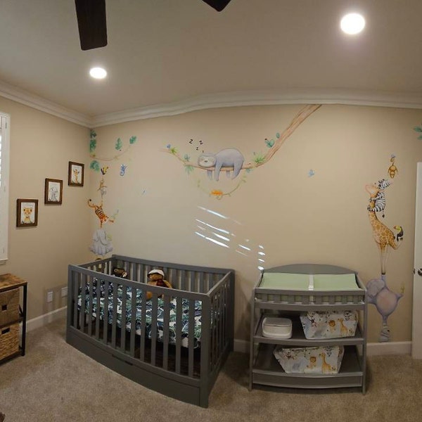 Safari Animal Stack Fabric Wall Decal, Safari Nursery, Watercolour ...