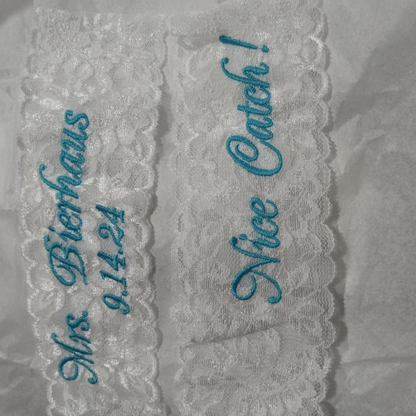 Wedding Garters Set or Single Personalized, Embroidered Bride Keepsake ...
