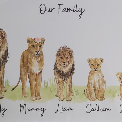 Lion Family Personalised Portrait Unframed Animal Poster Print, Home ...