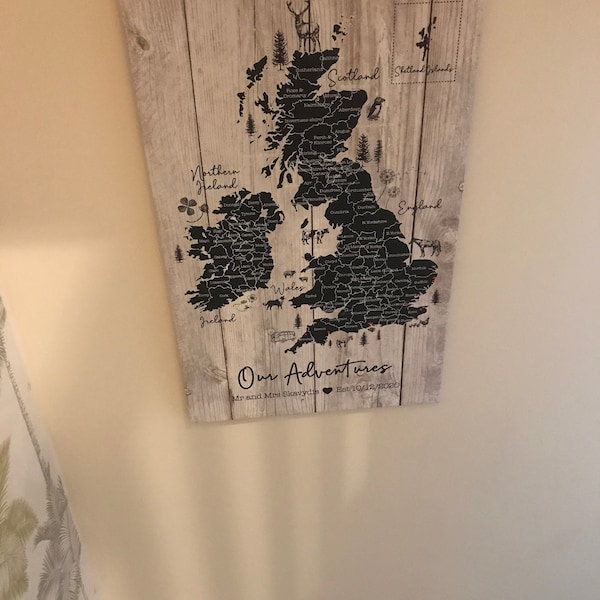 Personalized UK Travel Map – Push Pin Canvas, Wood Effect - Etsy UK