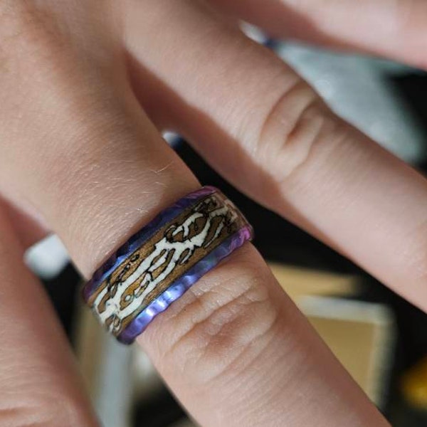 Lightning Glow Ring, Hammer Texture Ring, Titanium Wood Glow Ring, Mens ...