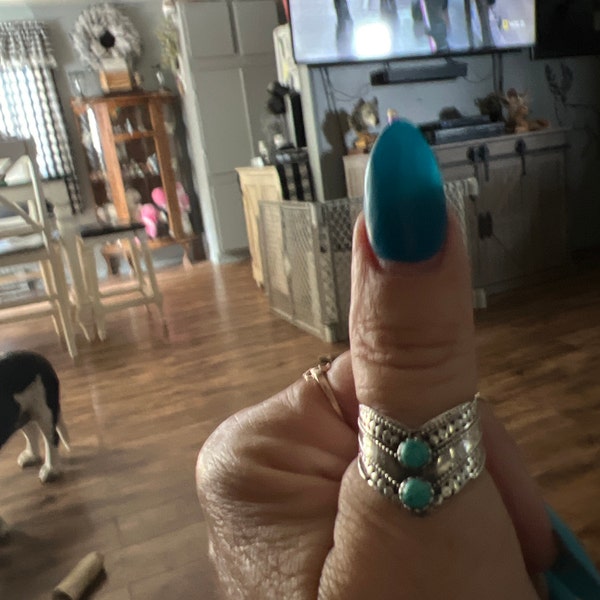 Two Stone Turquoise Ring, Thumb Ring, Chevron Ring, Boho Sterling ...