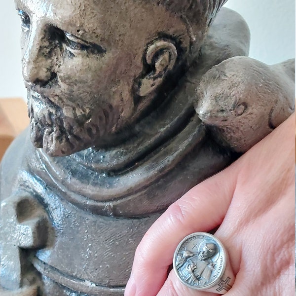 Personalized Silver Saint Francis Ring, Handmade Savior Men Ring ...