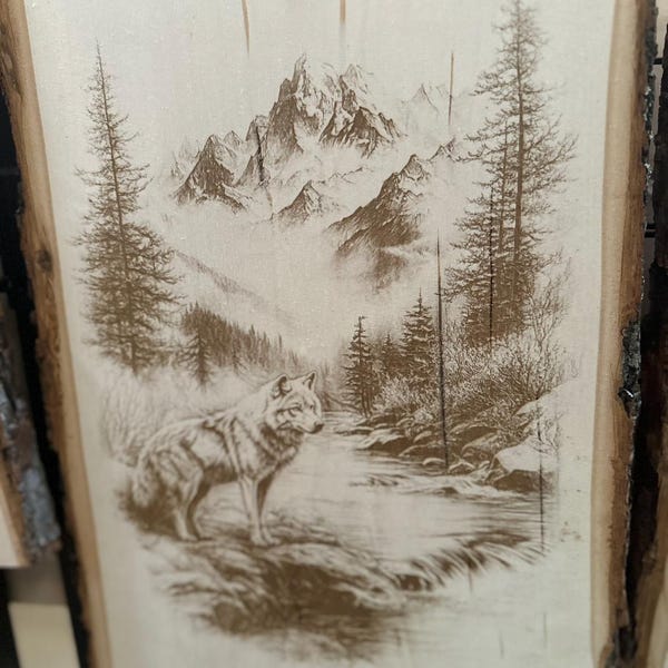 Wolf River Scene Laser Engrave File: Wildlife Art (PNG & JPEG Digital ...