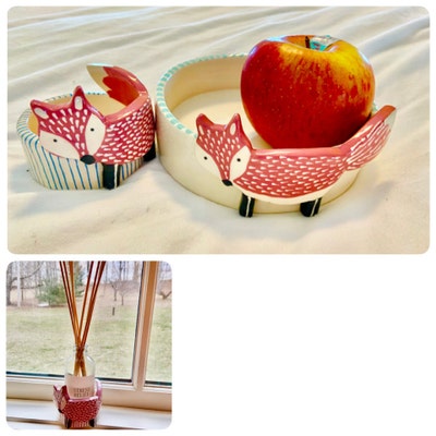 Handmade Ceramic Sleeping Fox Plate, Hand Painted Fox Dish, Ring Holder ...