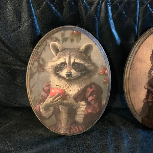 Miss Raccoon With Apple Victorian Portrait - Vintage Style Animal Wall ...
