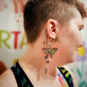 Luna Moth Ear Cuff With Blue Quartz, No Piercing Earrings, Fantasy Ear ...