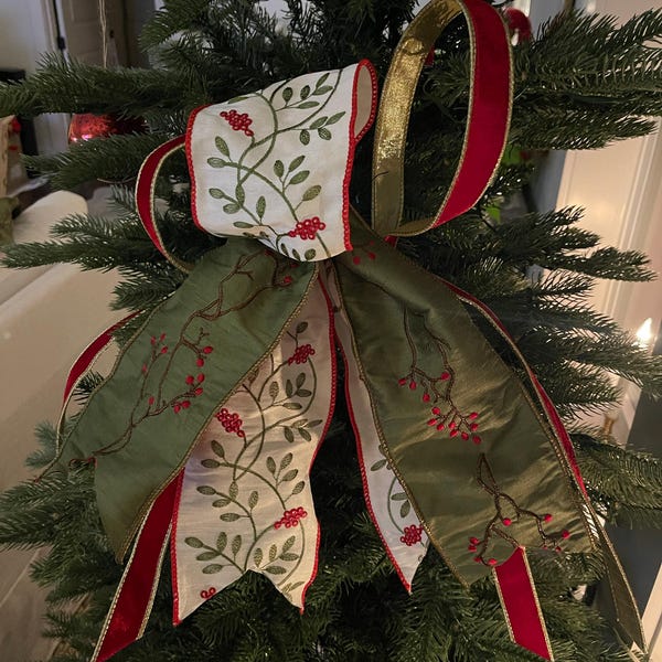 4" Dusty Blue Velvet Ribbon ~ Gold Embroidered Bows ~ Gold Back ~ Wired ...