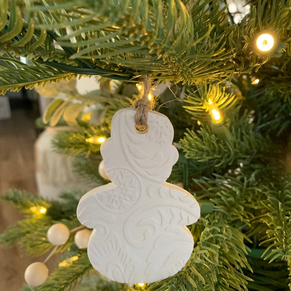 Christmas Design on White Clay Ornaments or Gift Tags, Farmhouse Decor ...