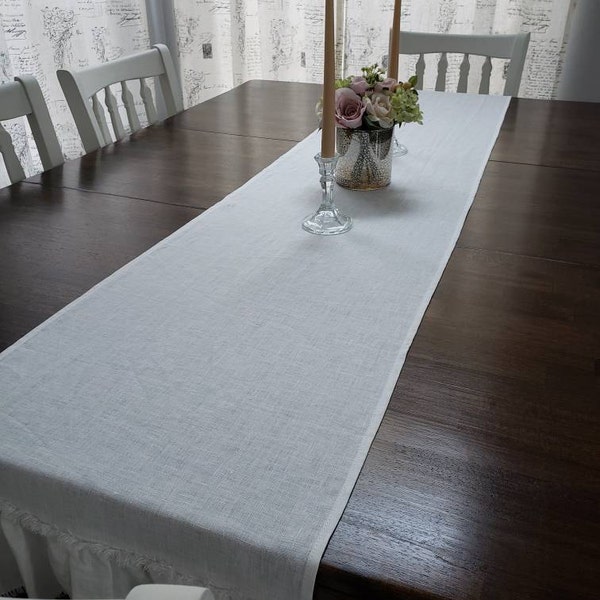 Table Runner, Rustic White Table Runner, Linen Table Runner, Fringes ...
